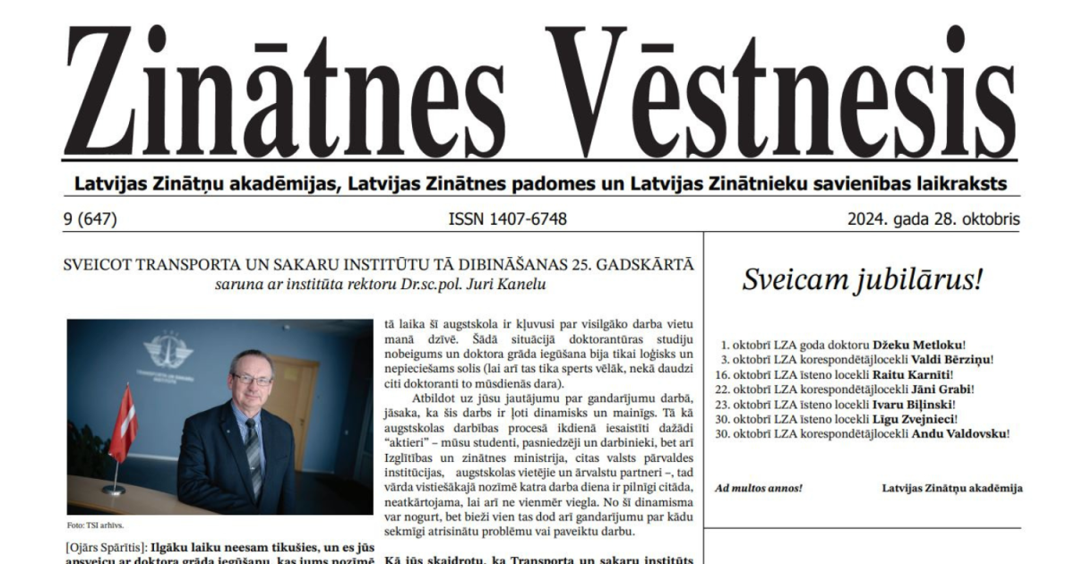 October Issue of the Newspaper " Zinātnes Vēstnesis " | researchlatvia